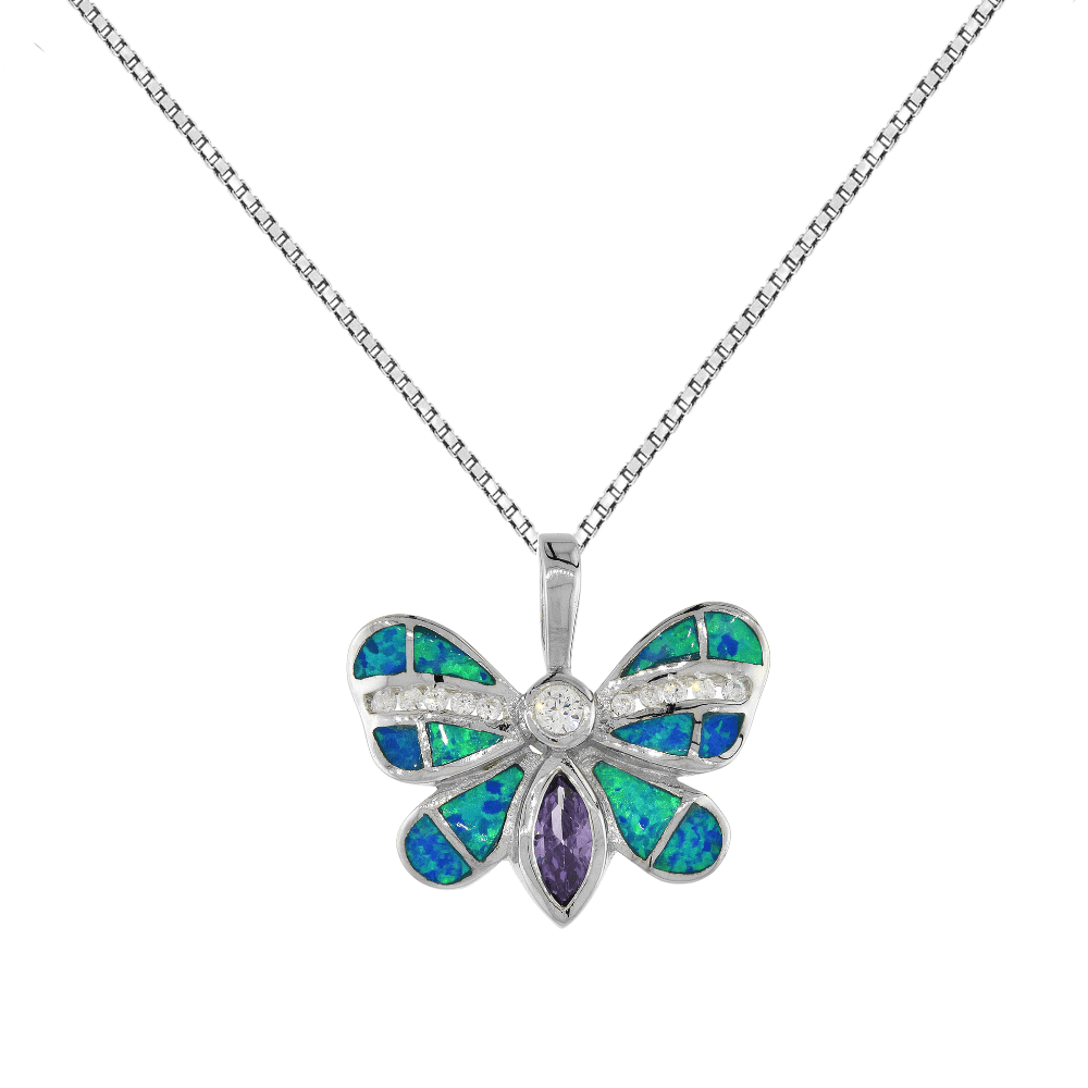 Sterling Silver Mosaic Opal Butterfly Pendant With CZ – Gold & Silver Pawn Shop