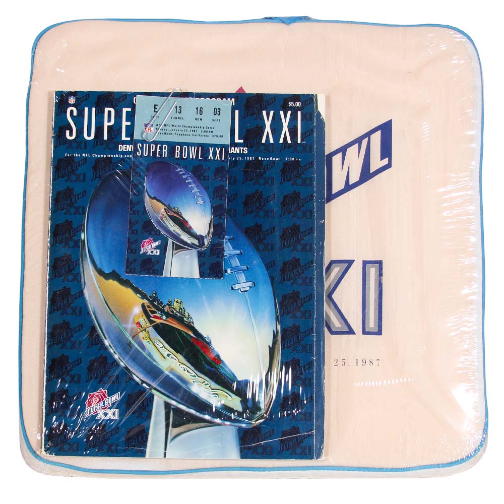 Superbowl XXI Program, Ticket and Seat Cushion – Gold & Silver Pawn Shop