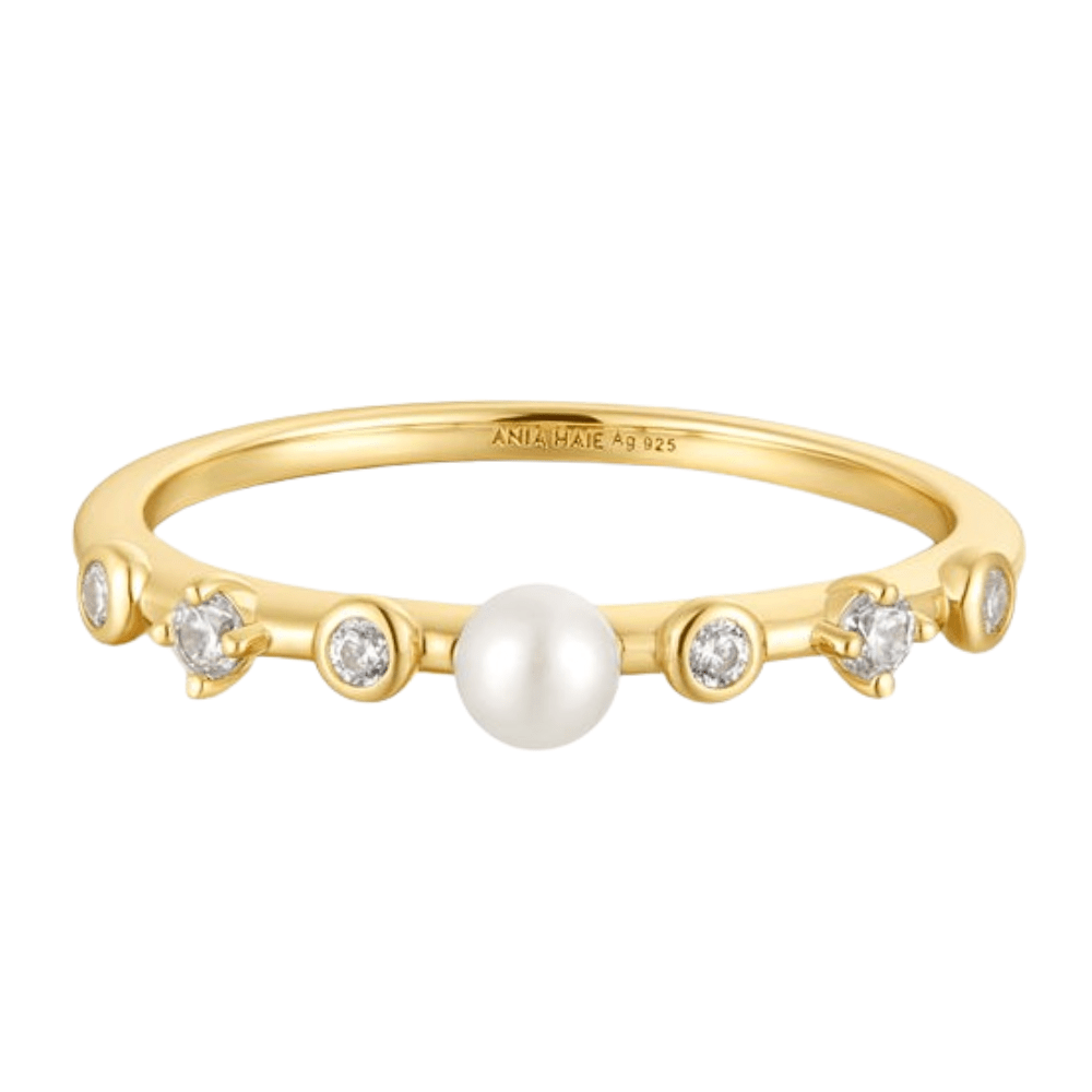 Gold Freshwater Pearl & White Cubic Zirconia Bezel Set Ring – Gold ...