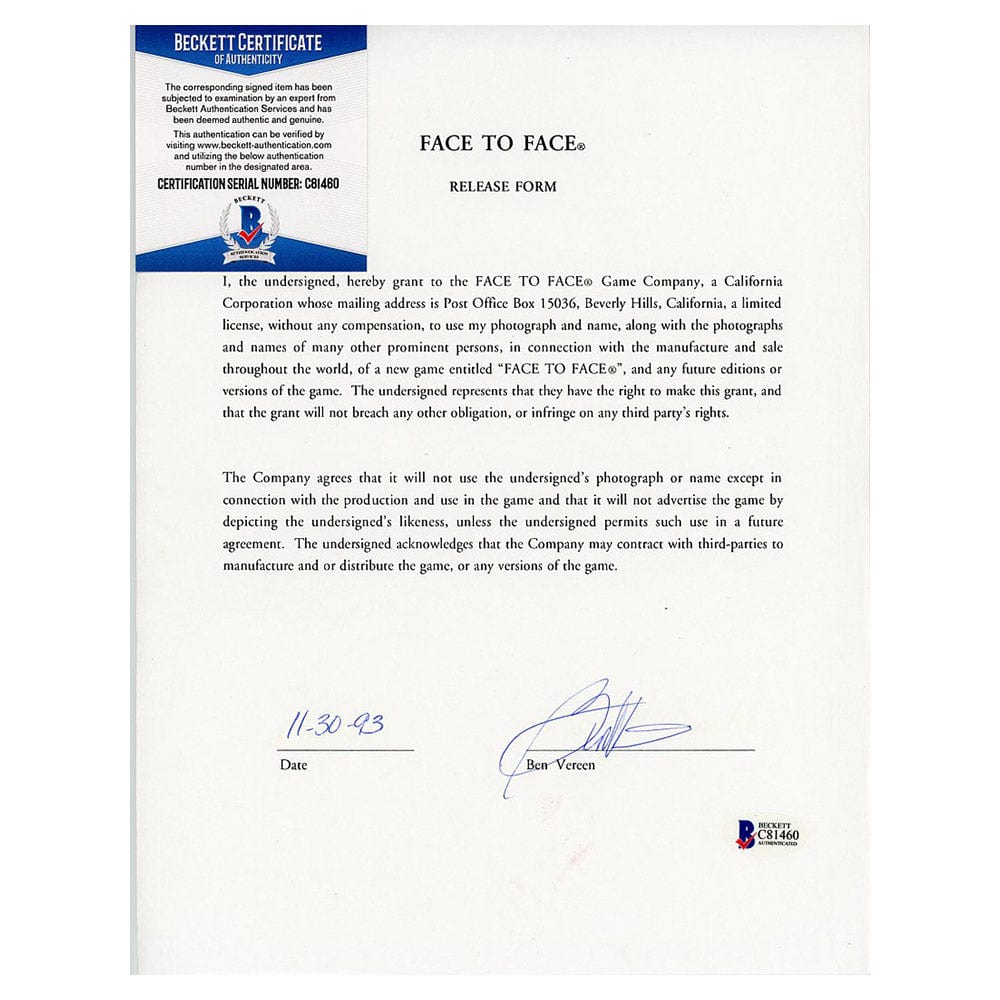 Face to Face Board Game Celebrity Autograph - Ben Vereen – Gold ...