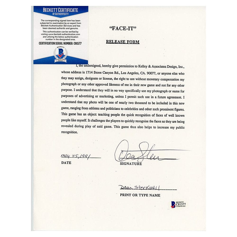 Face to Face Board Game Celebrity Autograph - Dean Stockwell – Gold ...