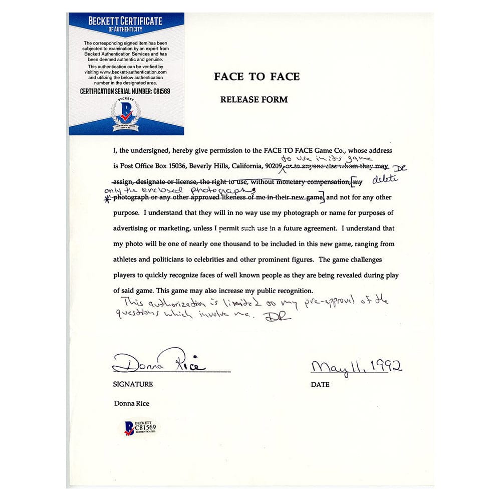 Face to Face Board Game Celebrity Autograph - Donna Rice – Gold ...