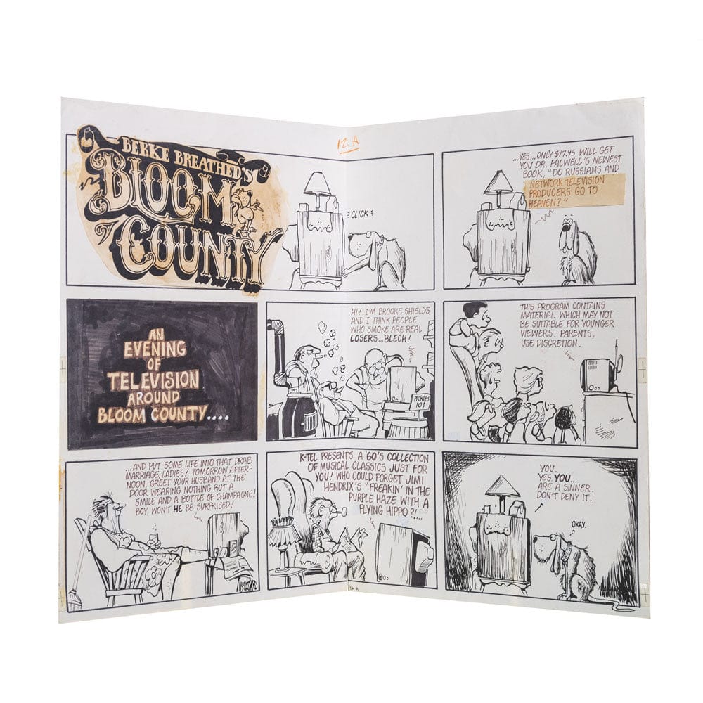 Original Hand-Inked Bloom County Comic Strip – Gold & Silver Pawn Shop