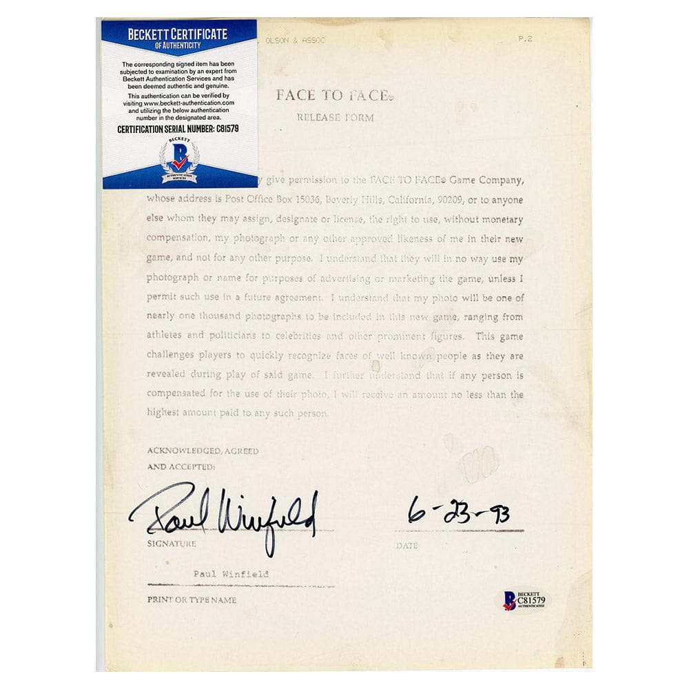 Face to Face Board Game Celebrity Autograph - Paul Winfield – Gold ...