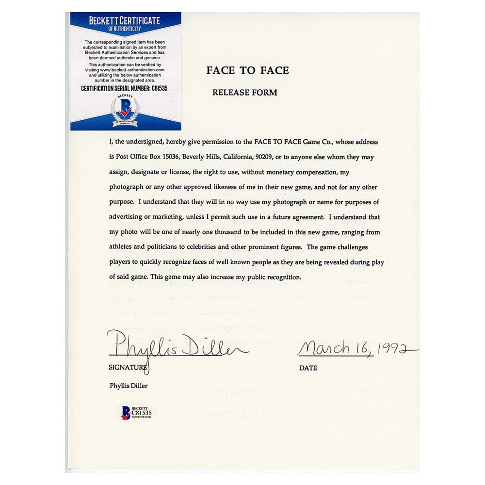 Phyllis Diller Autograph - Face to Face – Gold & Silver Pawn Shop