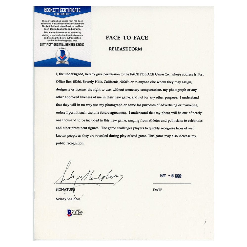 Face to Face Board Game Celebrity Autograph - Sidney Sheldon II – Gold ...